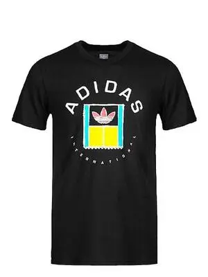 Adidas Originals Oncourt Tee Funny Printing Logo Sports Round Neck Short Sleeve - Black