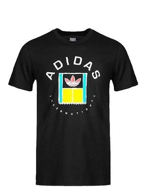 Adidas Originals Oncourt Tee Funny Printing Logo Sports Round Neck Short Sleeve - Black