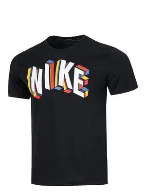 Nike Large Logo Alphabet Printing Round Neck Short Sleeve Black T-shirt - Multi-color
