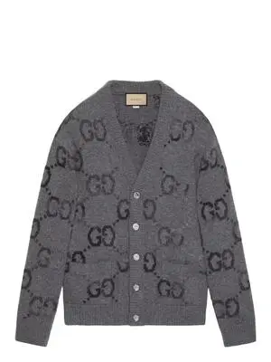 Gucci Gg Intarsia Wool Cardigan - Grey