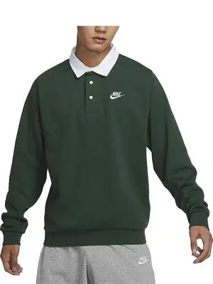Nike Club Fleece Bushed Back Long Sleeve Polo Shirt - Green