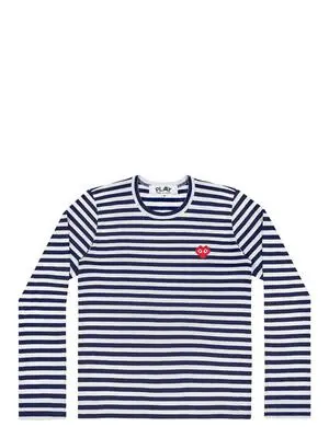 Play Comme Des Garcon Space Invaders L/s Striped Red Emblem - Navy