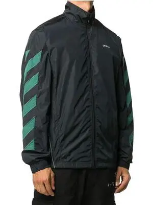 Off-White Diagonal Stripe Zip Up Jacket - Black