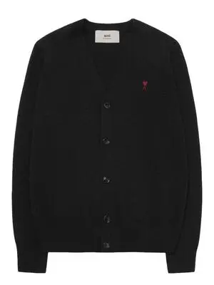 AMI Paris Small Heart Logo Wool Cardigan - Black