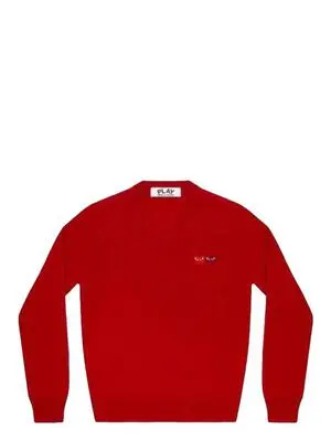 Play Comme Des Garcon V-neck Pullover Double Emblem - Red