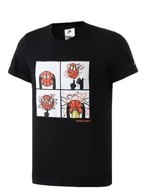 Adidas Basketball Cartoon Graphic Short Sleeve T-shirt - Black