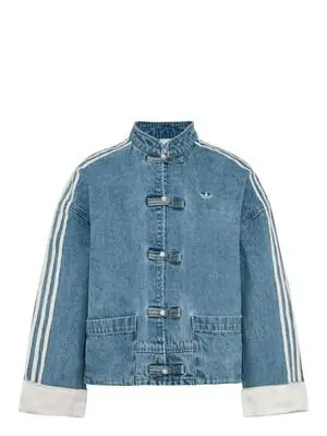 Adidas Denim Jacket With Classic Collar And Striped Sleeves - Light Denim