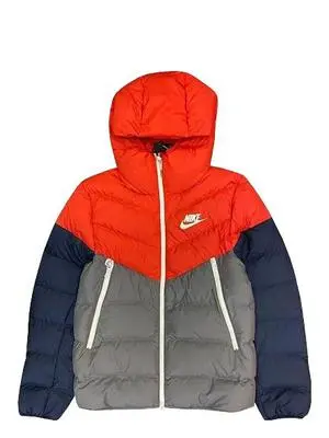 Nike Color-blocked Hooded Down Jacket - Redbluemulti-color
