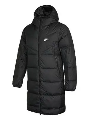 Nike Logo Mid-length Sports Hooded Down Jacket - Black