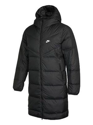 Nike Logo Mid-length Sports Hooded Down Jacket - Black