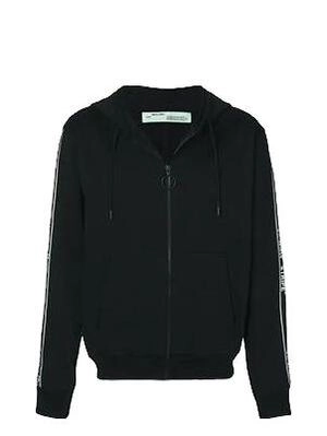 Off-White Zip-up Stripe Fleece Hoodie - Black