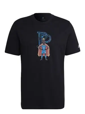 Adidas Chest Character Alphabet Cartoon Printing Round Neck Short Sleeve Black T-shirt - Multi-color