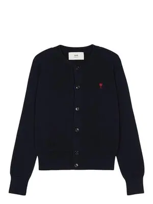 Ami Army Cardigan With Embroidered Logo - Navy