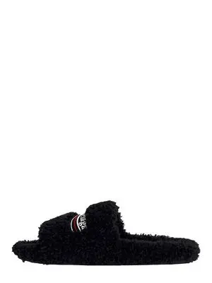 Balenciaga Furry Slides - Black/white/red