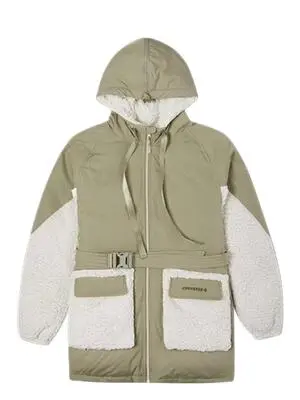 CONVERSE Down Jacket With Belted Waist - Olive Green/white