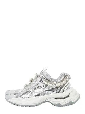 OLD ORDER Turbo Gt Pearl Embellished Lace-up Sneakers - Silver/white