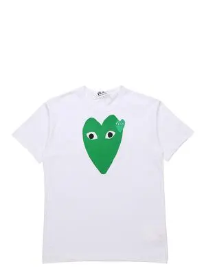Play Comme Des Garcon Greenheart Shaped Printing Short Sleeve - White