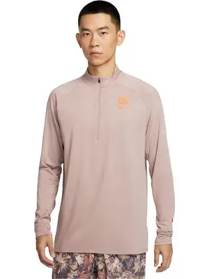 Nike Dri-fit 1/4 Zip Running Top - Malt/bright Ceramic