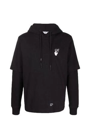 Off-White Black Double Layer Sleeve Hoodie - Multi-color