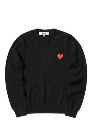 PLAY COMME DES GARCON COMME Des GARCONS PLAY V-Neck Pullover With Red Emblem