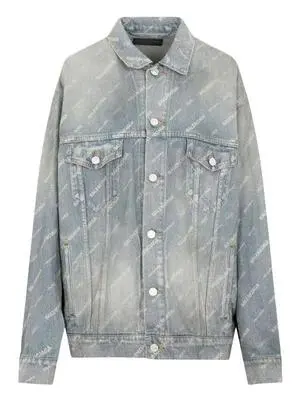 Balenciaga Oversized Fit Denim Jacket With All-over Logo Print - Light Indigo