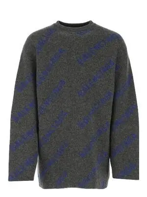 Balenciaga Intarsia Knit Logo Jumper - Dark Grey