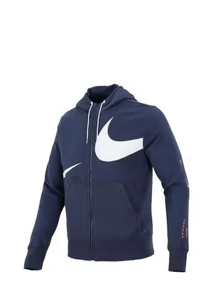 Nike Loose Fit Hooded Jacket With Large Logo Print - Navy
