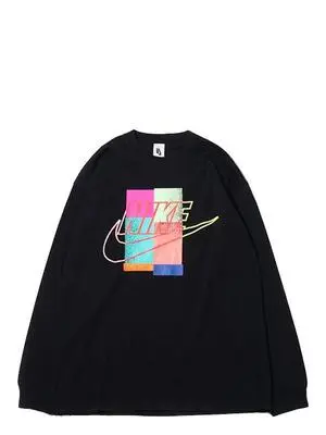 Nike X Atmos Jointly Signed Printing Round Collar Long Sleeve T-shirt - Black