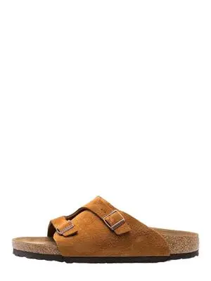 BIRKENSTOCK Suede Leather Buckled Slides - Mink