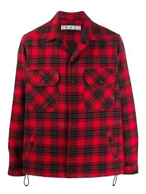Off-White Cotton Arrows Plaid Shirt Jacket - Red