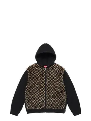 Supreme Ss26 Checkerboard Faux Fur Zip Up Hooded Sweater - Black