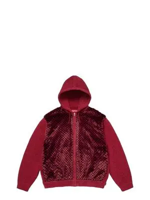 Supreme Checkerboard Faux Fur Zip Up Hooded Sweater - Red