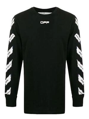 Off-White Airport Tape Printing Stripe Round Neck - Black