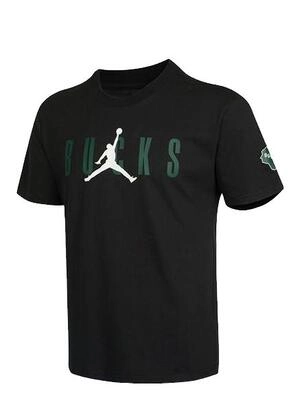 JORDAN Milwaukee Bucks Basketball Sports Printing Round Neck Short Sleeve Black - Default Color