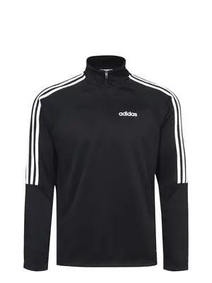 Adidas Quarter Zip Athletic Sweater With Three Stripes Detail - Black