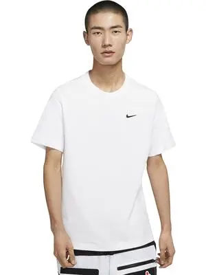 Nike Solid Color Embroidered Logo Micro Mark Round Neck Casual Short Sleeve White T-shirt - Multi-color