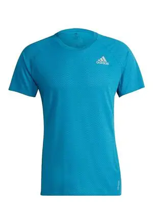 Adidas Adi Runner Tee Reflective Stripe Quick Dry Breathable Logo Sports Short Sleeve Blue - Dark Sky Blue