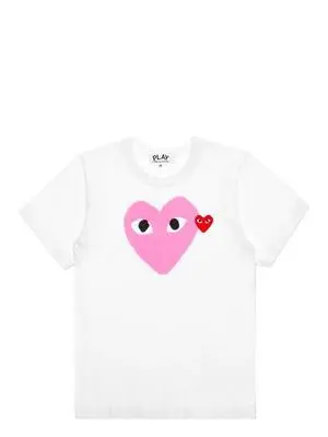 Play Comme Des Garcon Red Emblem Heart T-shirt - White/pink