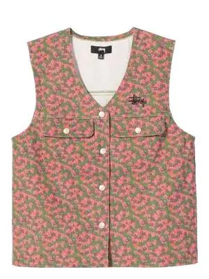 StÜssy Sycamore Canvas Vest 'flower - Red/green