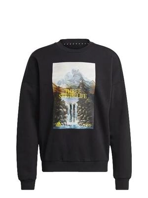 Adidas Training Sports Printing Loose Round Neck Pullover - Black