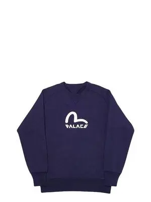 PALACE X Evisu Reversible Crew Logo Crewneck - Blue