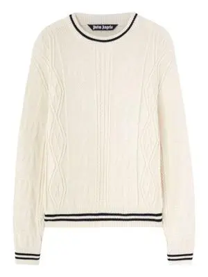 Palm Angels Curved Logo Cable Knit Sweater - Off White/black