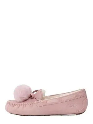 UGG Dakota Moccasin Slippers With Bow Detailing And Pom Poms - Pink/white
