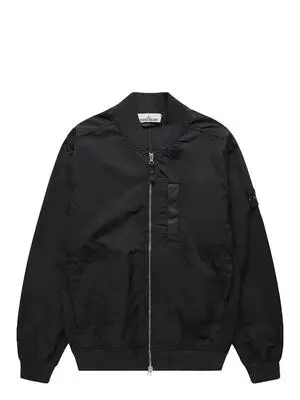 Stone Island Logo Patch Zip Up Bomber Jacket - Black