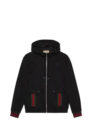 Gucci Cotton Jersey Hooded Jacket With Web Detail - Black