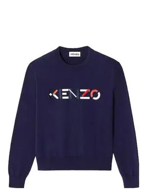 Kenzo Embroidered Logo Round Neck Sweatshirt - Blue