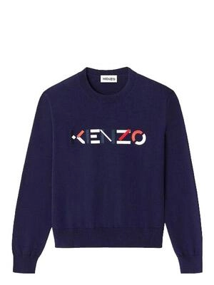 Kenzo Embroidered Logo Round Neck Sweatshirt - Blue