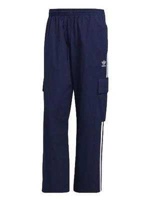 Adidas Originals Logo Stripe Elastic Waistband Sports Cargo Autumn Blue Pants - Default Color