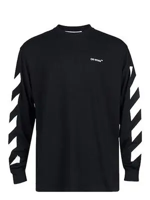 Off-White Men's Off-white Ss22 Diag Alphabet Stripe Pattern Pullover Long Sleeves Loose Fit Black T-shirt Multi-color