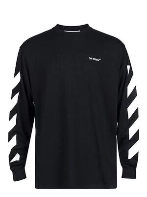Off-White Ss22 Diag Alphabet Stripe Pattern Pullover Long Sleeves Loose Fit Black T-shirt - Multi-color